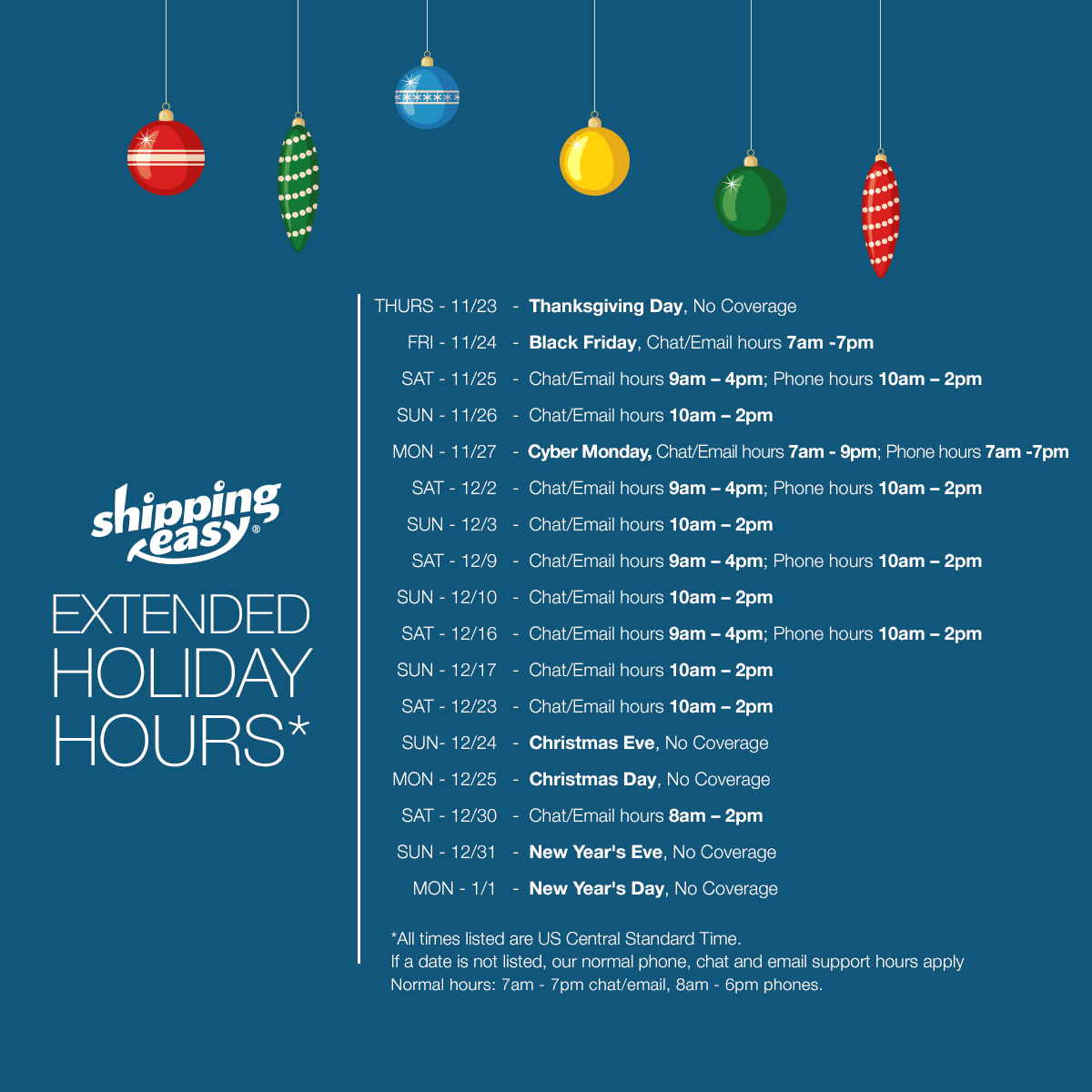 ShippingEasy Holiday Customer Support Hours 2017 - ShippingEasy